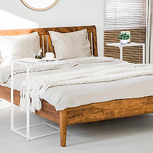 Set of 2 C Shaped End Table, Couch Tables That Slide Under, C Shaped Sofa Table for Couch, C Tray Snack Side Table for Living Room, Bedroom,Sofa, White