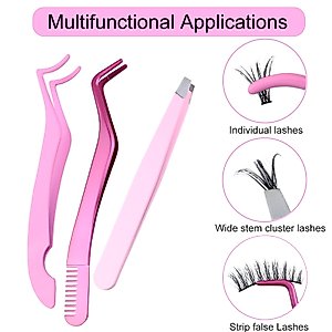 Lash Applicator Tool 3 Pcs Lash Cluster Applicator Tool Lash Tweezers for Eyelash Clusters False Eyelash Tool Applicator Eyelash Tweezers for Extensions Cluster Lash Tweezers Set