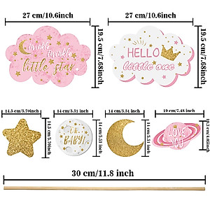 24 Pcs Twinkle Little Star Centerpiece Sticks for Girl Baby Shower Star Party Table Toppers Birthday Party Decoration Moon Decoration Glitter Star Centerpieces Birthday Party Supplies