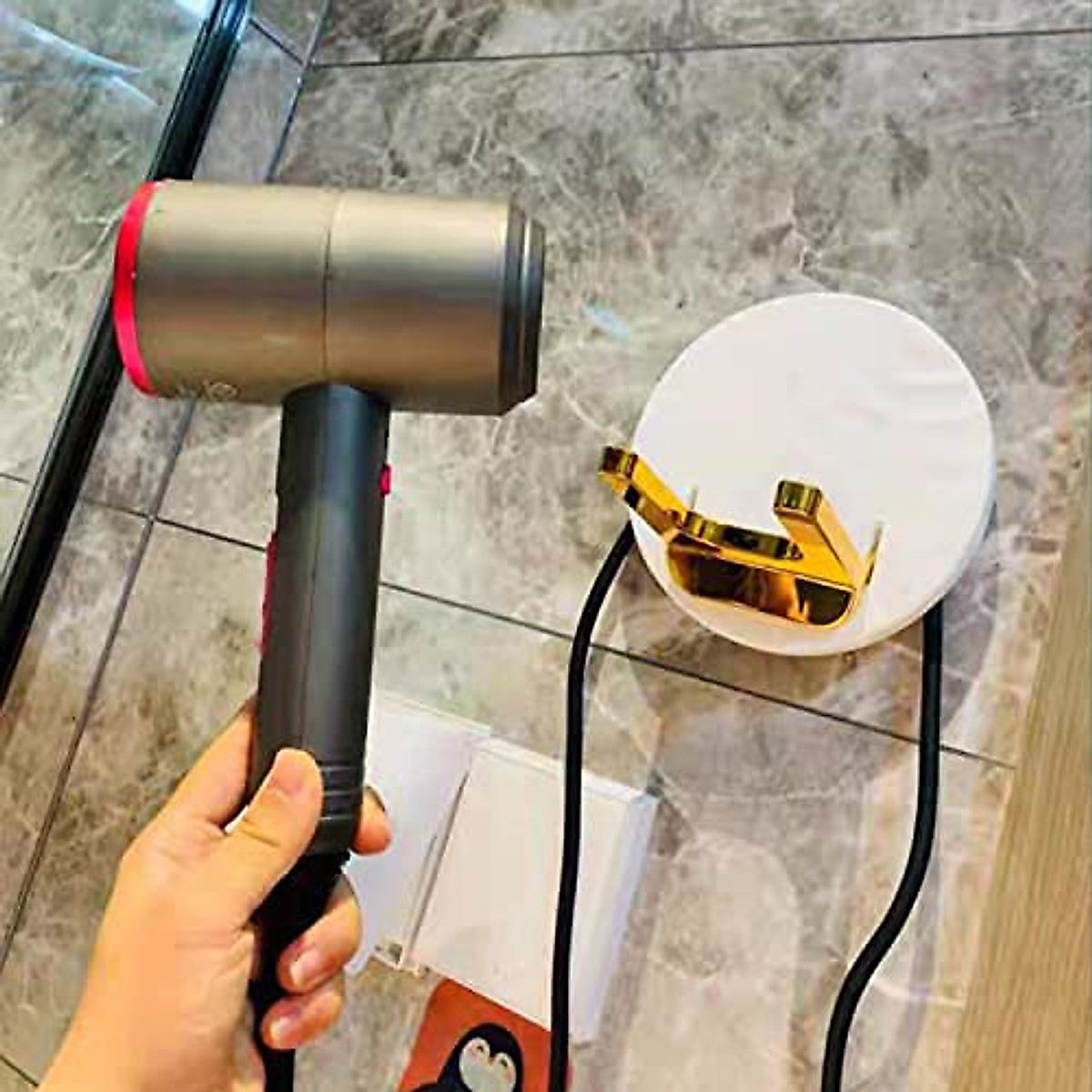 2 PCS Hair Dryer Holder, Bathroom Adhesive Blow Dryer Holder, Wall Mounted Hair Dryer Rack, No Drilling Dryer Rack for Blow Dryer Cabinet Door Hair Care Styling Tool Organizer