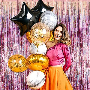 6 Pack Rose Gold Foil Fringe Curtain Backdrop, 3.28Ft x 8.2Ft Metallic Tinsel Foil Fringe Streamer Curtains for Photo Booth, Christmas, Halloween, Birthday, Wedding Party Decorations