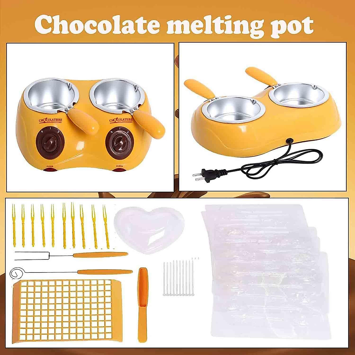 Candy Chocolate Melting Pot for Melting Chocolate, Butter, Cheese, Candy Candle with Tool Mold Handmade DIY Making Electric Melting Pot Chocolate Melting Warming Fondue Set Yellow