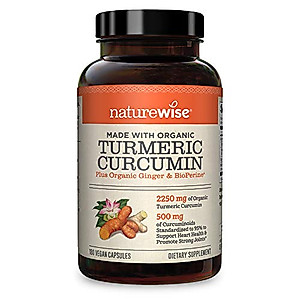 NatureWise Curcumin Turmeric 2250mg | 95% Curcuminoids & BioPerine Black Pepper Extract | Advanced Absorption for Joint Support [2 Month Supply - 180 Count]