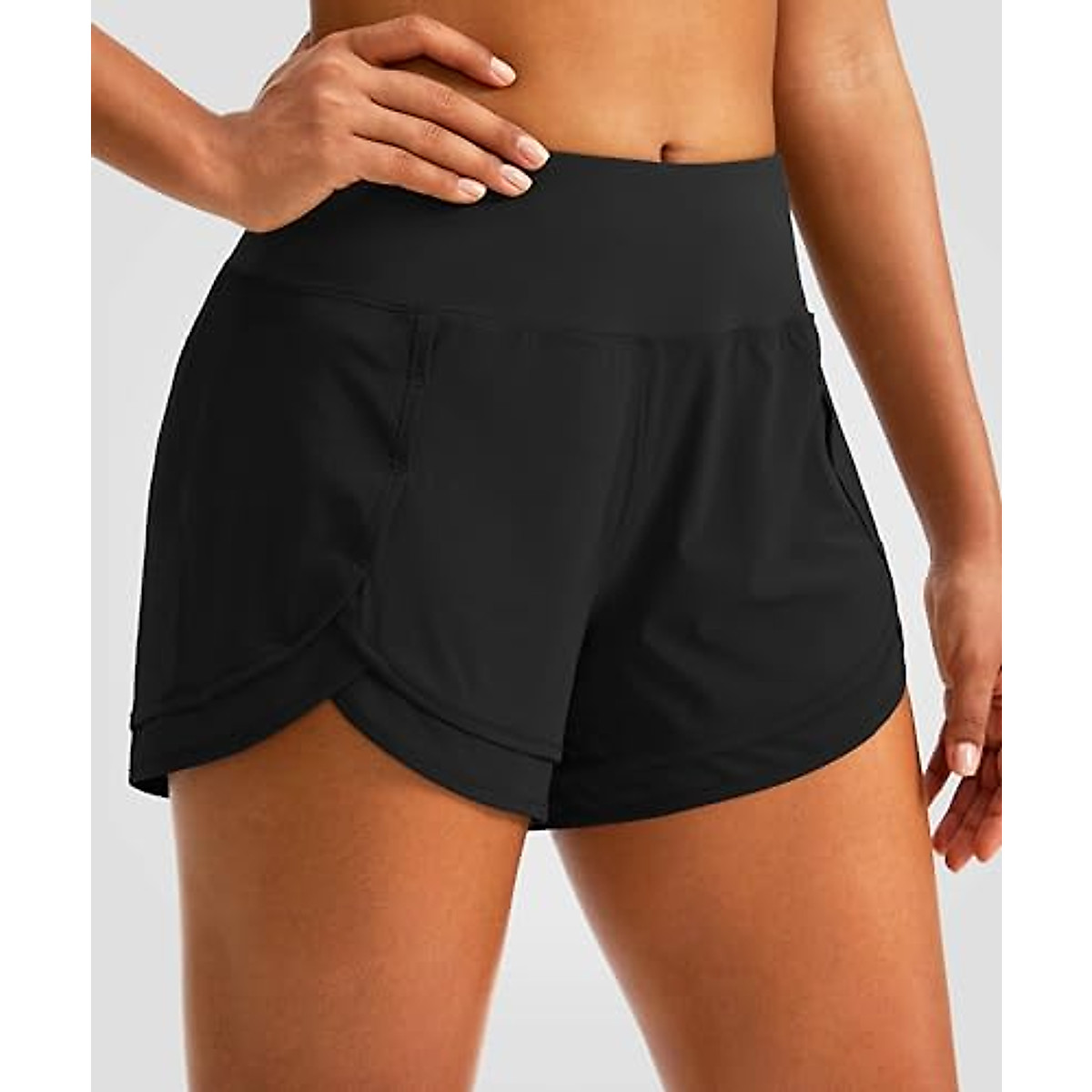 Women's Running Shorts High Waisted Quick-Dry 3 Inch Gym Workout Athletic Shorts for Women with Zipper Pocket(Black, XS)