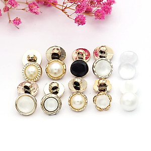 Wiosny 10 Stylish Resin Button Suits Sewing Button for Crafting, Sewing Replacement, Knitting Sweaters Handmade Crafts It's stored in a Plastic Box(11mm＆11.5mm＆12.5mm＆13mm,Black & White & Gold)