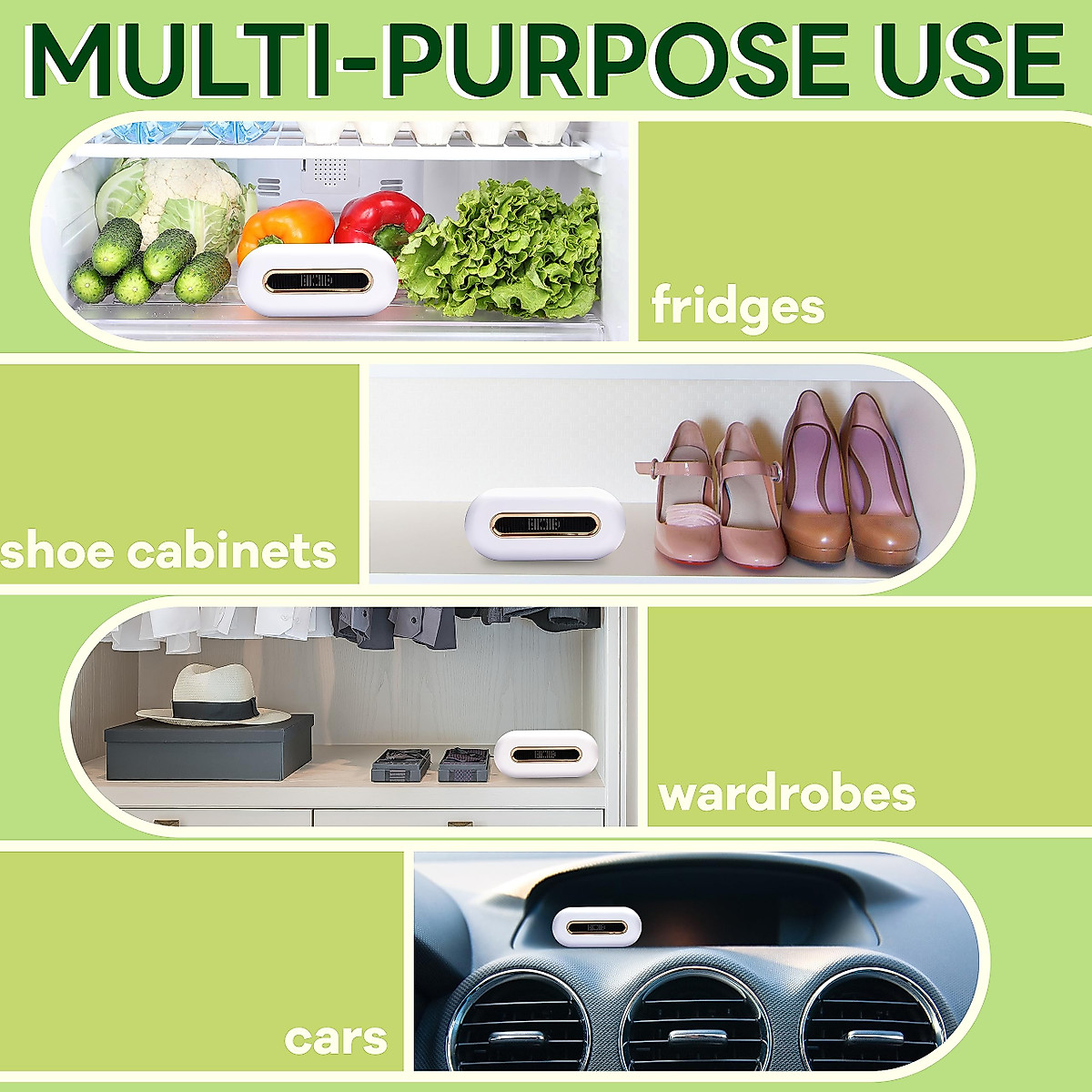 Mini USB Fridge Deodorizer Refrigerator: Odor Eliminator Reusable Ozone Odor Deodorizer USB Rechargeable with Hanging Holder for Fridge, Car, Closet, Wardrobe