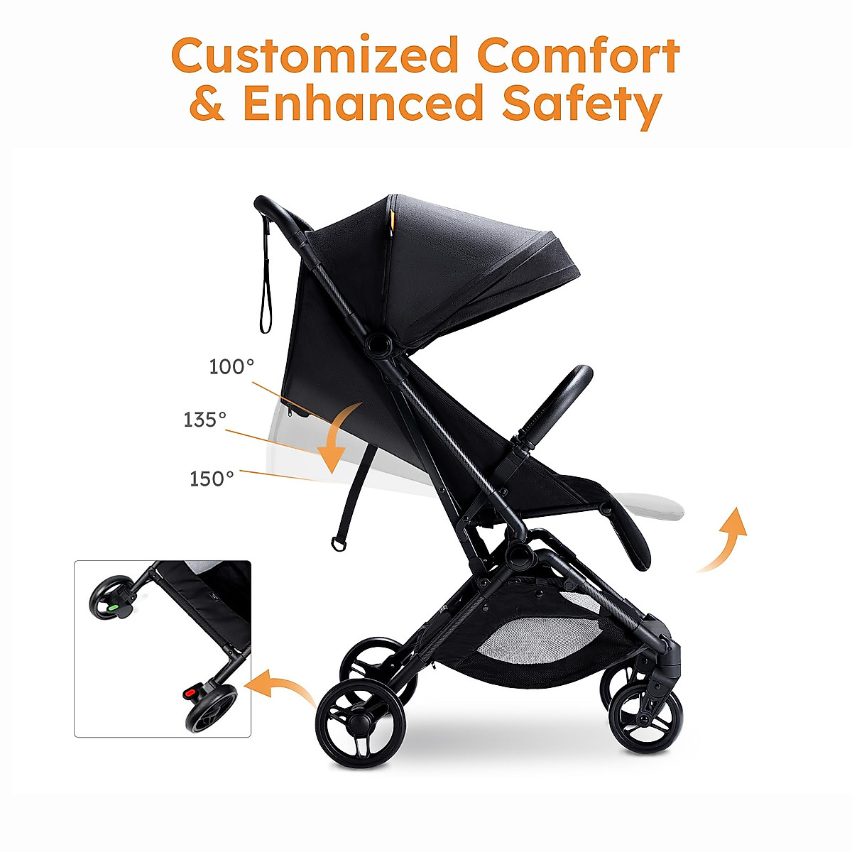MAMAZING Lightweight Baby Stroller with Organizer, Ultra Compact & Airplane-Friendly Travel Stroller, One-Handed Folding Stroller for Toddler, Only 11.5 lbs, Coal