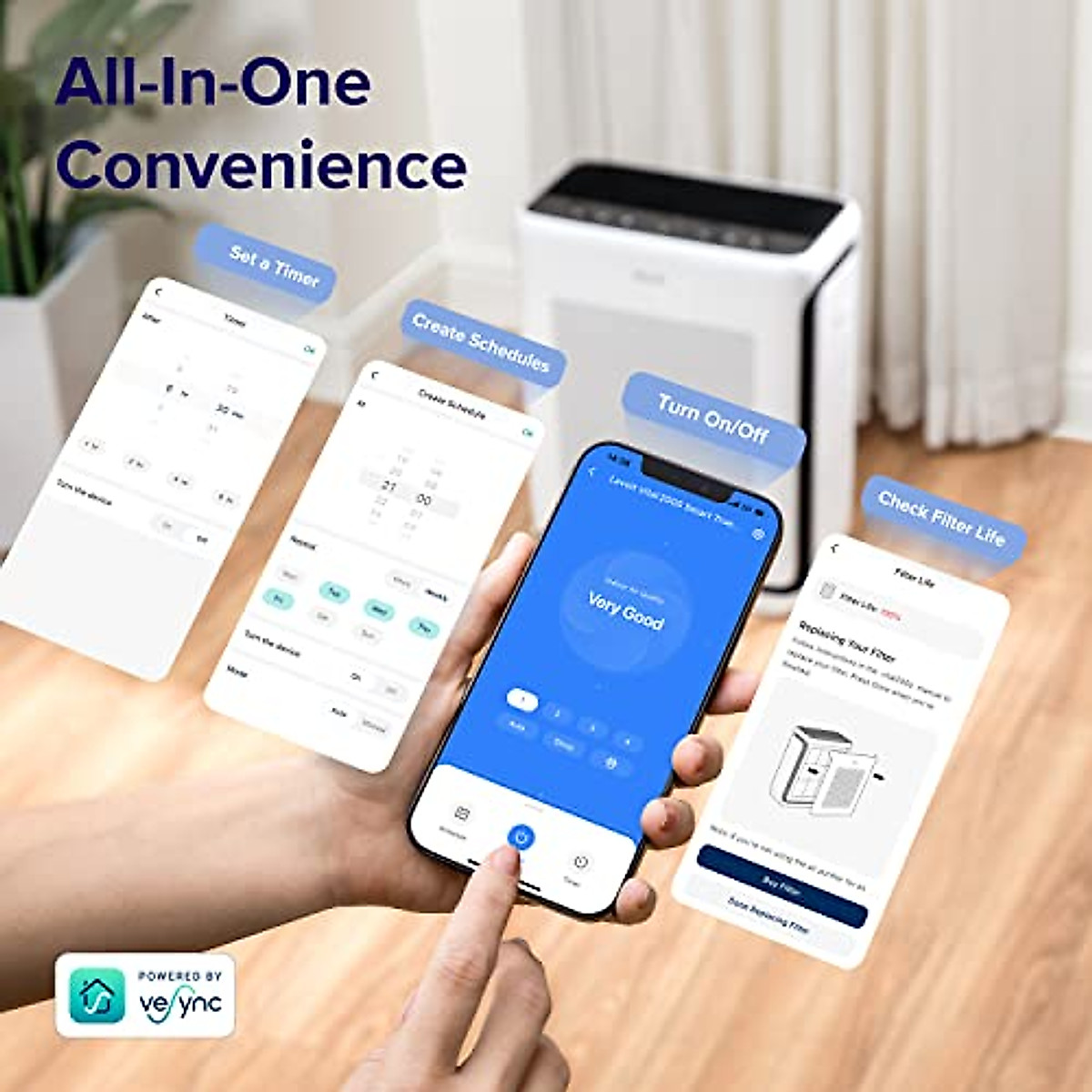 LEVOIT Air Purifiers for Home Large Room Up to 1900 Ft² in 1 Hr with Washable Filters, Air Quality Monitor, Smart WiFi, HEPA Filter Captures Allergies, Pet Hair, Smoke, Pollen in Bedroom, Vital 200S