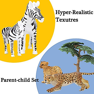 BOLZRA Safari Zoo Animals Figures Toys, 14 Piece Realistic Jungle Animal Figurines, African Wild Plastic Animals with Lion, Elephant, Giraffe Educational Learning Playset for Toddlers, Kids, Children
