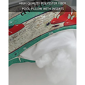 Outdoor Pillow for Recliner Lounge Chair Headrest, Rustic Country Style Wooden Waterproof Lumbar/Head Pillow with Adjustable Elastic Stripe for Patio,Office,Beach,Pool,Car Seat Red High Heels