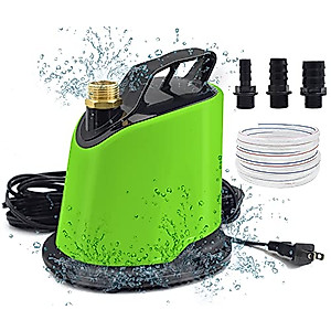 AgiiMan Pool Cover Pump, 1100 GPH Submersible Water Sump Pump for Pool Draining with Adjustable Filter, 16' Drainage Hose and 25' Power Cord, 4 Adapters, Green