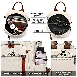 Wesccimo Genuine Leather Backpack Purse For Women Beige Real Soft Leather Large Rucksack Convertible Shoulder Bag Beige