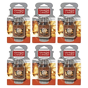 Yankee Candle Car Air Fresheners, Hanging Car Jar® Ultimate Leather Scented, Neutralizes Odors Up To 30 Days, Brown, 1 Count (Pack of 1)