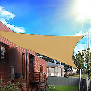 FLY HAWK Patio Sun Shade Sail Canopy, Retractable Awning Rectangle 6' x 8' Patio Sunshade Cover Canopy - Durable Fabric Cloth for Outdoor Garden Yard Pond Pergola Sandbox Deck Courtyard - Sand Color