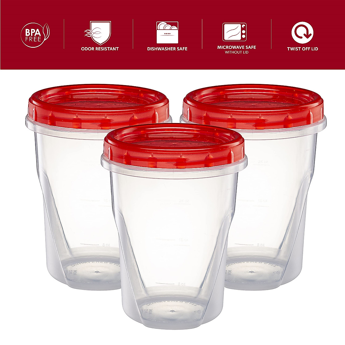 Elegant Disposables (32 Ounce 10 Pack) Twist cap Containers Clear Bottom With Red Top Screw on Lids Twist Top Food Storage Freezer Containers