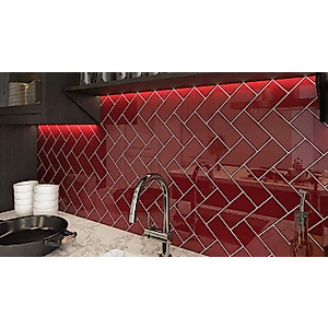 Ruby Red 3x6 Red Glass Wall Tile Mosaic Backsplash for Bathroom, Kitchen, Accent Decor, Fireplace (No Peel and Stick Tile) (Price per Square feet, 8 Pieces)