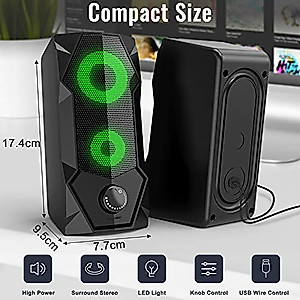SPKPAL Computer Speakers RGB Gaming Speakers for PC 2.0 Wired USB Powered Stereo Volume Control Dual Channel Multimedia AUX 3.5mm for Laptop Desktop Monitors,10W