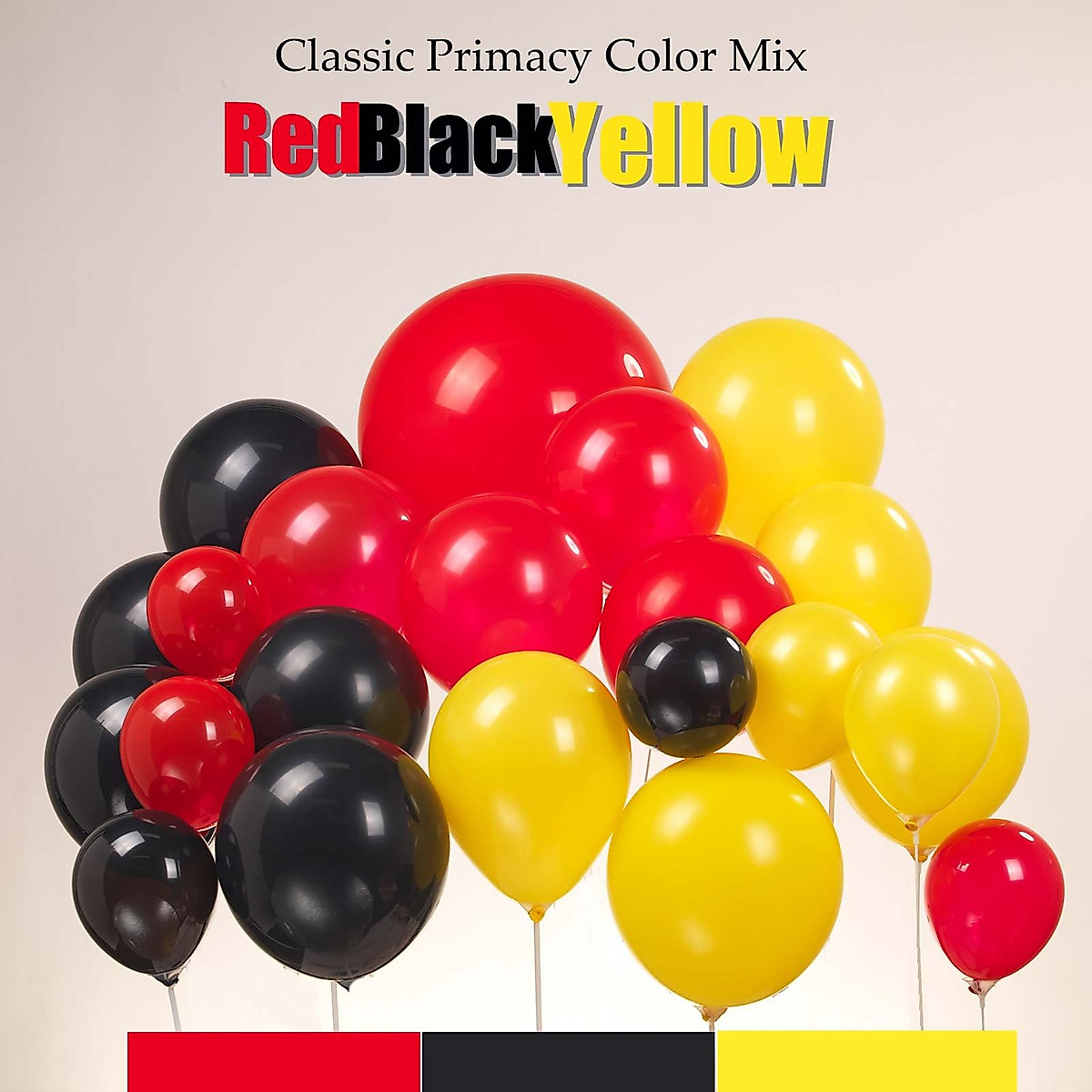 Red black yellow balloon garland kit 124pcs with large lightining Starburst mylar balloons for Carnival Cartoon theme Race Car Party Theme birthday decorations