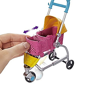 Barbie Dogwalking Doll & Accessories, Stroll & Play Pups Playset with Transforming Stroller, 2 Pets & Handbag, Blonde Doll