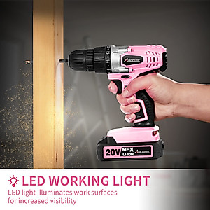 AVID POWER 20V MAX Lithium lon Cordless Drill Set, Power Drill Kit with Battery and Charger, 3/8-Inch Keyless Chuck, Variable Speed, 16 Position and 22pcs Drill Bits (Pink)