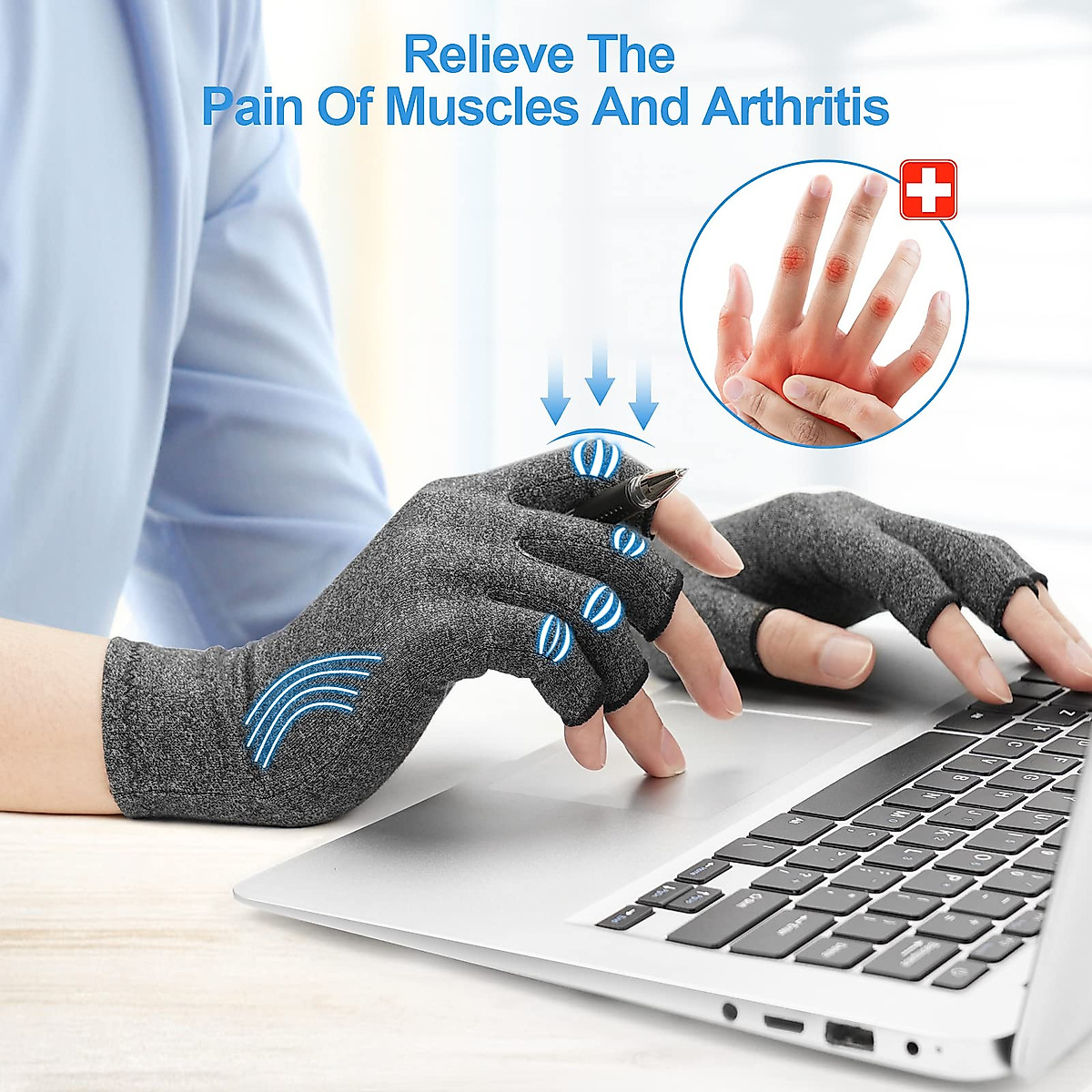 AOOWU Arthritis Gloves for Women Men, Arthritis Pain Relief Gloves Fingerless Gloves Hand Warmers Gloves Carpal Tunnel Rheumatiod Tendonitis Fingerless Hand Thumb Compression Gloves Mother Gifts-L