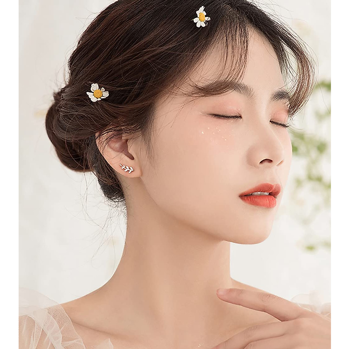 Reffeer Solid 925 Sterling Silver Leaf Crawler Stud Earrings for Women Teen Girls Crystal Leaf Stud Earrings (A-Silver)