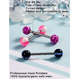 Heienngy 14g Tongue/ Nipple Rings 100pcs for Women Men Surgical Stainless Steel /Nipple Piercing Jewelry Plastic Metal 16MM Acrylic Straight Barbells Body Piercing Jewelry