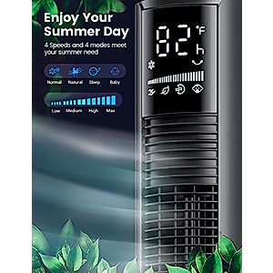 Tower Fan, 46" Oscillating Powerful Bladeless Floor Fan with remote, Quiet Cooling Fan with 4 Speeds and Modes, Built-in 12H Timer LED Display, Portable Stand Fan for Home Bedroom and office Use