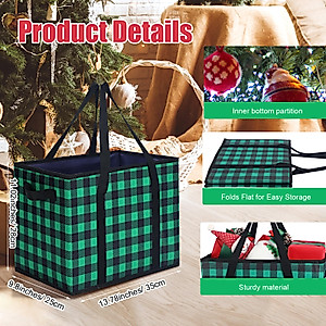 Windyun 3 Pcs Christmas Collapsible Reusable Shopping Box Grocery Bag Set with Reinforced Bottom Large Plaid Holiday Xmas Tote Bags Design Storage Boxes Bins Cubes, 3 Styles