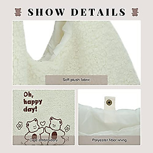 Freie Liebe Cute Bags for Women Tote Bag Aesthetic Girls Fluffy Teddy Bear Purse Plush Shoulder Hobo Handbags