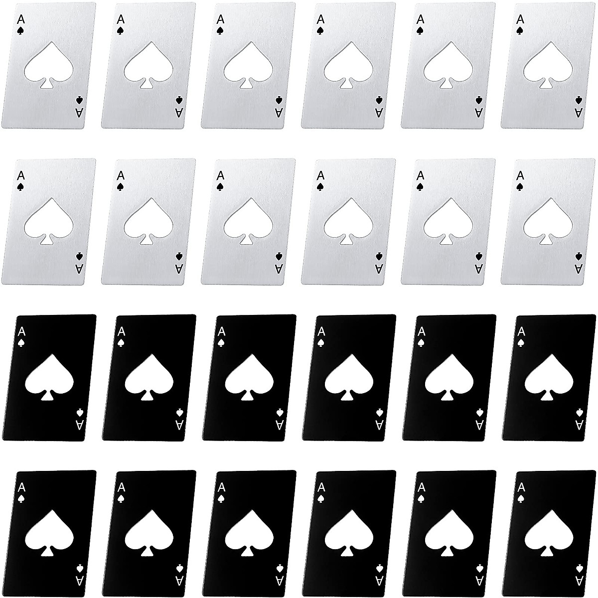 Poker Card Bottle Openers Stainless Steel Can Openers Beer Opener Ace Card Bottle Cap Openers Poker Cap Openers for Wedding Birthday Party Bridal Shower Table Tools Supplies (Silver, Black,24 Pieces)