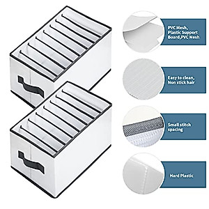 SOLARVALLEY 2Pcs Closet Organizers storage for Clothing,Underwear Drawer Organizer Clothes,Clothes Organizer for Folded Clothes,PP Plate Nylon Mesh Foldable Wardrobe Clothes Organizer(8Grids)