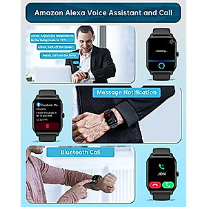 Smart Watches for Men Women (Answer/Make Call), Alexa Built in, 1.8" Full Touch Screen Fitness Tracker with Heart Rate SpO2 Sleep Monitor IP68 Waterproof Smartwatch for iPhone Android Phones, Black