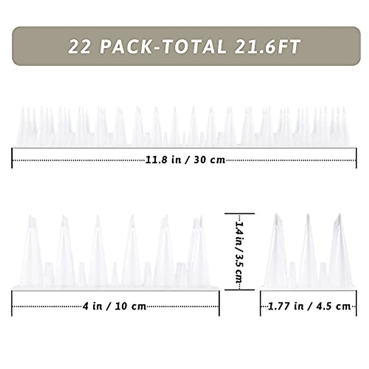 EcoGrowth Bird Spike for Bird Cat Squirrel, Fence Spike to Keep Pigeon Raccoon Away, Bird Spikes Security for Railing, Roof - 22 Pack (21.6 FT)