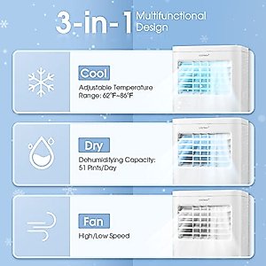 COSTWAY Portable Air Conditioner, 8000 BTU AC Unit with Built-in Dehumidifier, Fan Mode, Sleep Mode, 24H Timer, Remote Control, Window Installation Kit & Remote Control, Cools up to 250 Sq. Ft
