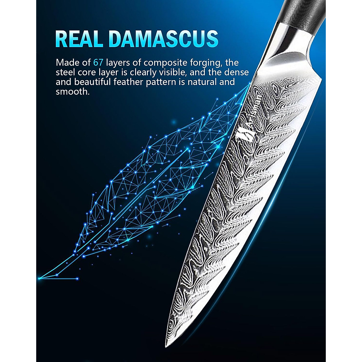 Arisman 5 Inch Utility Knife, Japanese Damascus Steel Paring Knife, Sharp VG10 Fruit Slicing Knife, Small Kitchen Knife with Full Tang Ergonomic G10 Handle