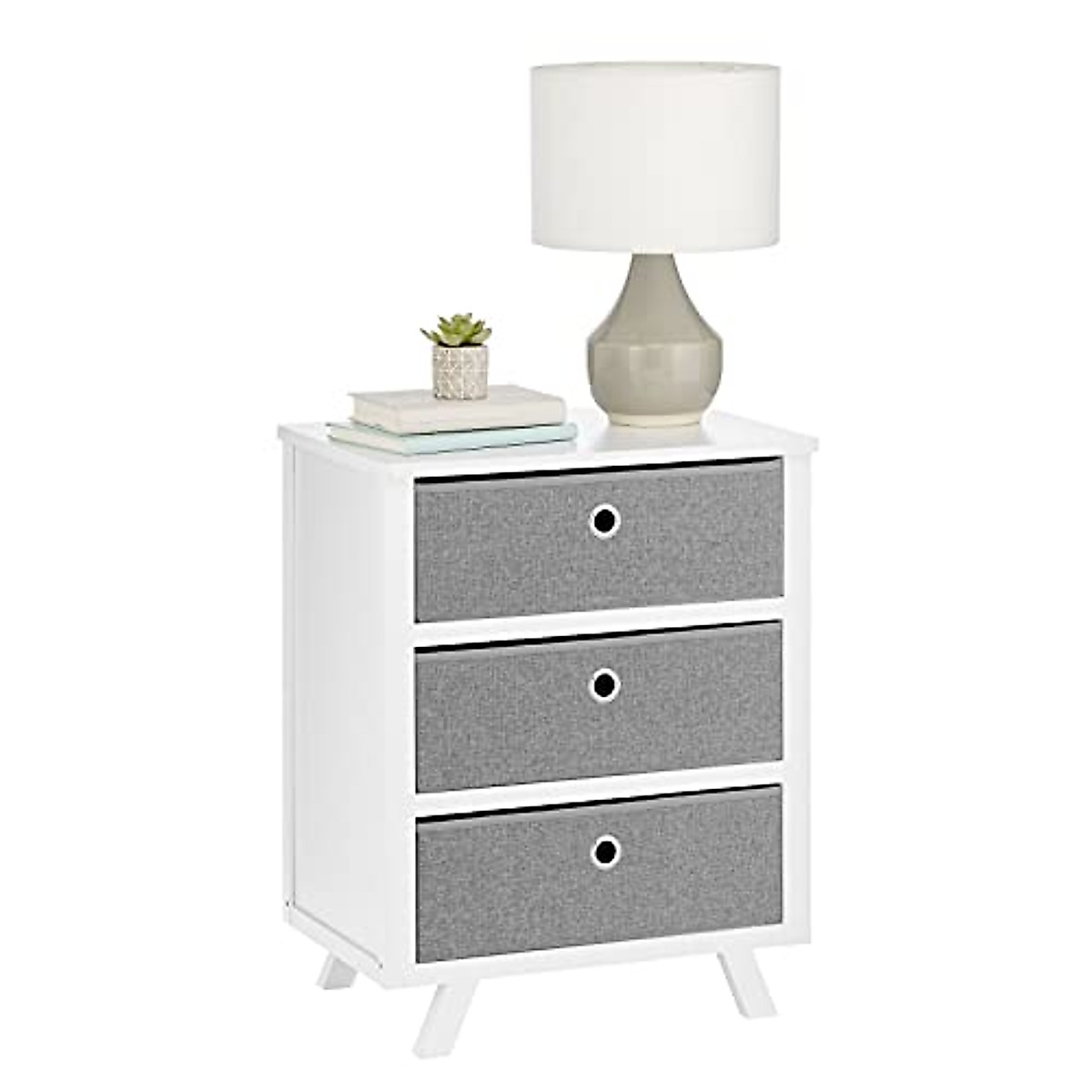 mDesign Mid-Century Modern Dresser Storage Organization Chest - 3 Fabric Drawers, Organizer Furniture Stand Unit for Bedroom, Hallway, Entryway, and Office - Easy Pull Handles - White/Gray