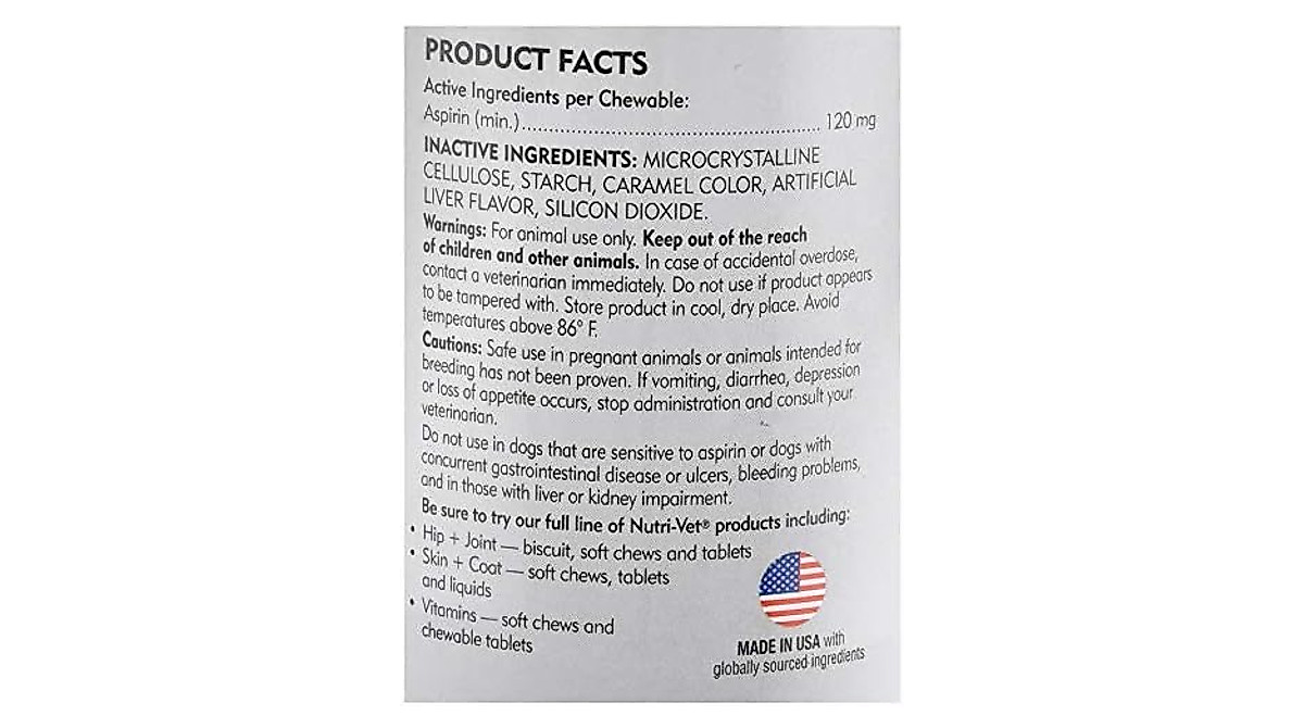 Nutri-Vet K9 Aspirin 120mg Chewables for Small Dogs