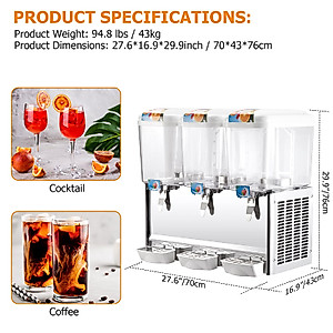 54L Commercial Beverage Dispenser, 3 Tanks 14.25 Gallon Commercial Juice Dispenser, 18 Liter Per Tank, Garvee 380W Stainless Steel Food Grade Ice Tea Drink Dispenser with Thermostat Controlle