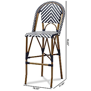 Baxton Studio Ilene Classic French Indoor and Outdoor White and Blue Bamboo Style Stackable Bistro Bar Stool