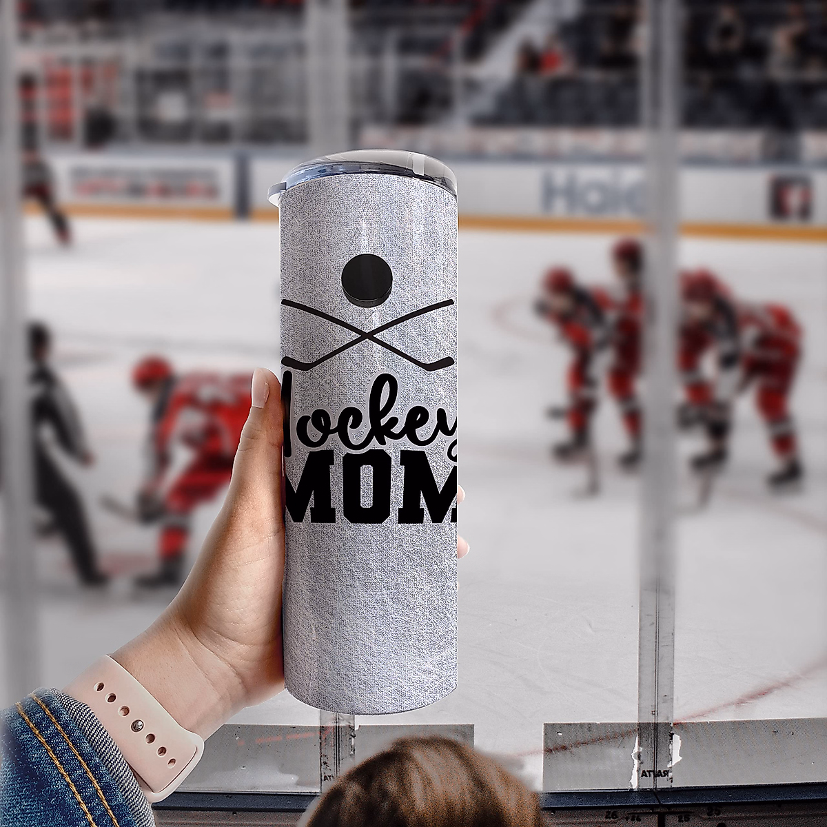 Hockey Mom – Personalize with Name & Number – One 20 oz Iridescent Stainless Steel Travel Tumbler with Straw – Double Wall Vacuum Insulation– Keep Beverages Cold Up to 18 Hours or Hot 6 Hours
