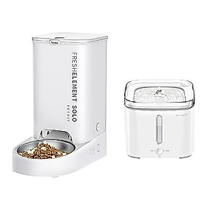 PETKIT Fresh Element Solo Automatic Pet Feeder+Eversweet 2S Cat Dog Water Fountain, White Cat Food Dispenser with 2L Water Drinking Fountain