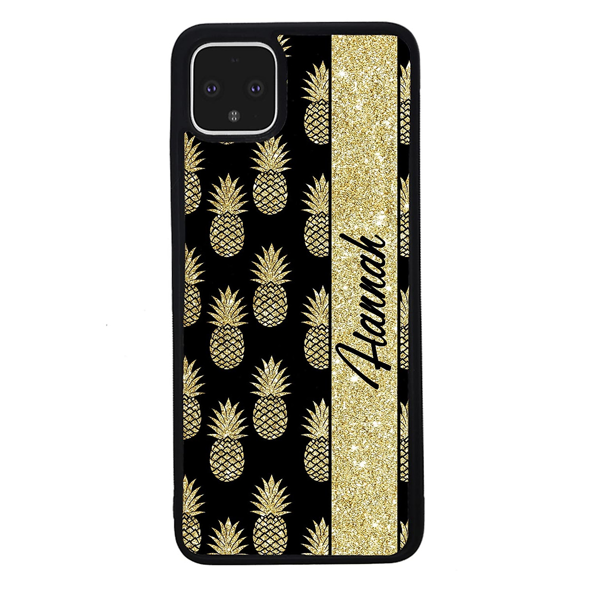 Gold Pineapple Personalized Black Rubber Phone Case Compatible With Google Pixel 8 Pro, 8a, 8, 7a, 7, Pixel 7 Pro, 6a, Pixel 6 Pro, 6, Pixel 5, 4a 5G, 4a 4G, 4, 4 XL, 3a, 3a XL, 3, 3 XL, 2 XL, 2