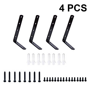 4 PCS 90 Degree Angle L Shaped Shelf Bracket with 24 Pcs Screws and 8 Pcs Anchors, Corner Brace Joint Bracket Fastener, 5 x 3Inch Floating Shelves Bracket Support Wall Hanging, Black, Metal