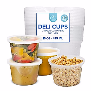 Healthy Packers Extra Thick Food Storage Containers with Lids (16oz - 24 Pack) - Great for Slime - Deli Pint Cups - Soup Containers | Microwave, Dishwasher and Freezer Safe