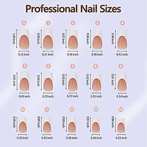 Misssix French Gel Nail Tips, 240Pcs French Tip Press on Nails Long Square Brown, No Need to File 3 in 1 Tips Pre-lasting, Fake Nails for Nail Art DIY 15 Sizes