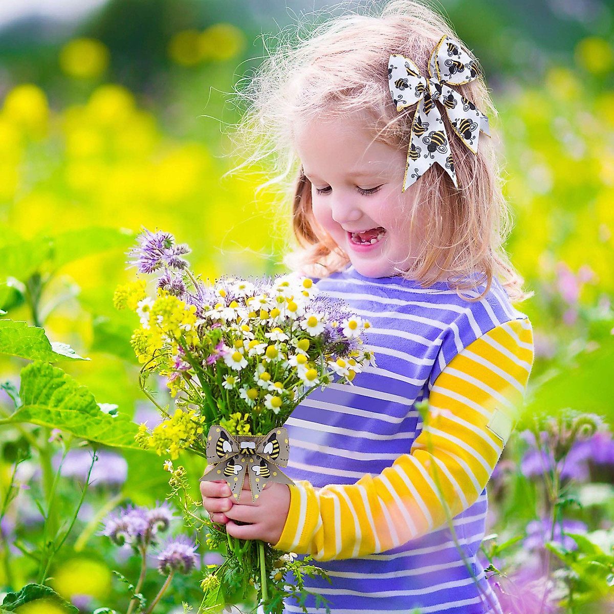 2 Rolls 20 Yards Bee Wired Edge Ribbons Honeybee Canvas Wired Edge Ribbons Black Yellow Wired Edge Ribbon for DIY Craft Wrapping Floral Hanging Ornaments, 2 Styles