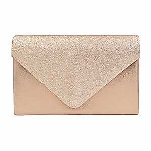 Premium Glitter Front PU Leather Envelope Flap Clutch Evening Bag, Champagne