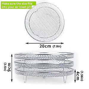 Air Fryer Racks, 3Pack Round Stackable Dehydrator Racks with Insulated Clamp and Brush Universal Stainless Steel Kitchen Air Fryer Accessories Fit all 5.0QT - 10.0QT Air fryer, 8inch