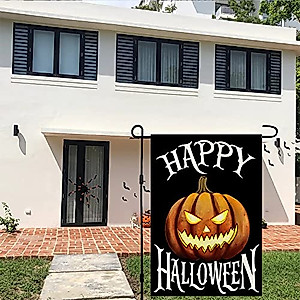 Happy Halloween Garden Flag 12 x 18 Inch Burlap Vertical Double Sided, Scary Pumpkin Holiday Yard Outdoor Decoration DF092